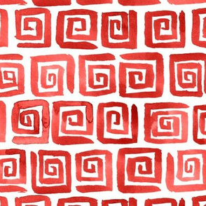 Watercolor Greek Key - Red - Spoonflower