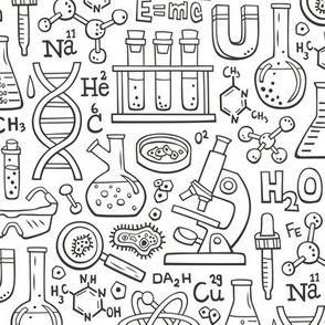 Science Lab School Doodle Black & White - Spoonflower