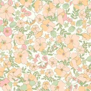 Floral Illustrated 70s Vintage-peach - Spoonflower