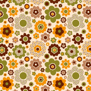 Funky Retro flowers 70s ditsy moss green - Spoonflower