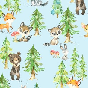 Young Forest (pale blue) Kids Woodland - Spoonflower