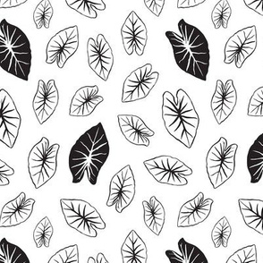 Kalo Leaf - White and Black Extra Small - Spoonflower