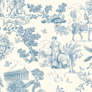 Greek Mythology Toile Blue on Cream | Spoonflower