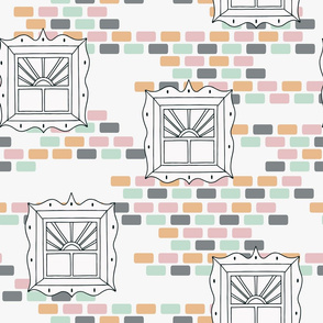 Glass Windows on Colorful Pastel Bricks - Spoonflower