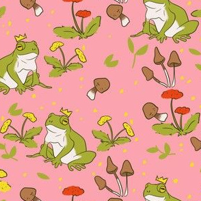 Cottage Core Frogs on Pink | Spoonflower