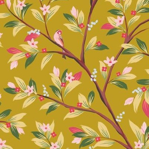 Goldfinch in Magnolias in Gold and | Spoonflower