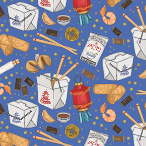 Chinese Food Takeout Turquoise Blue, - Spoonflower