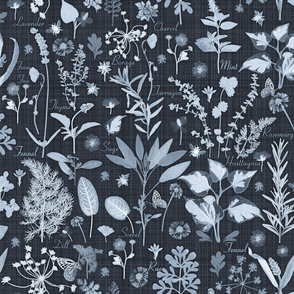 herb garden cyanotype look - Spoonflower