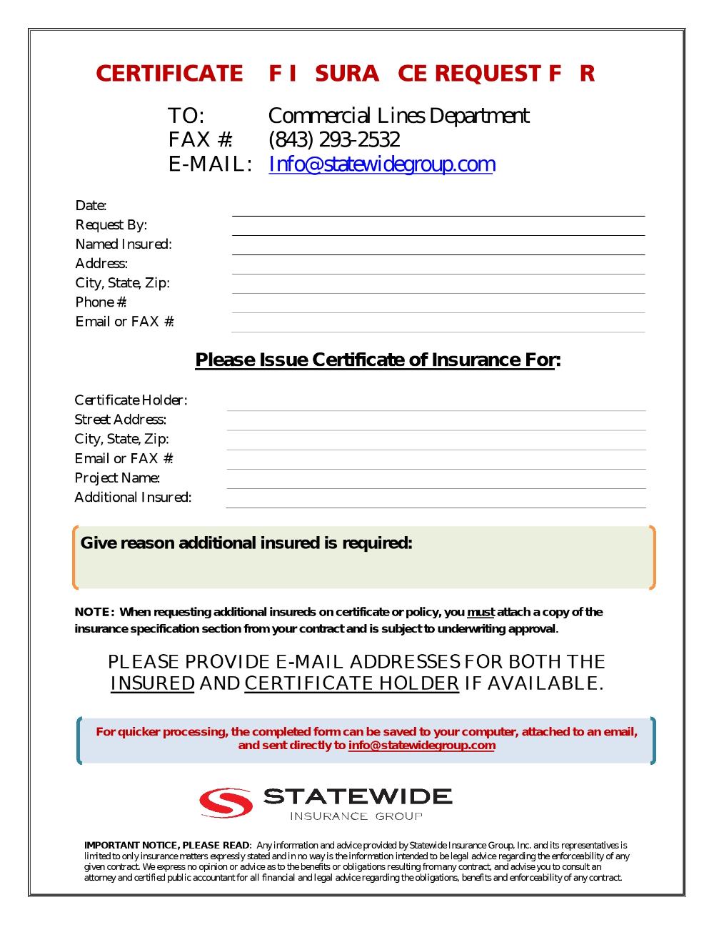 Statewide Insurance | Certificate of Insurance