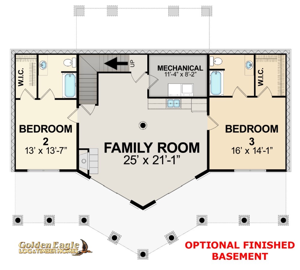 Ski Home Prow Log Home floor plan from Golden Eagle Log & Timber Homes