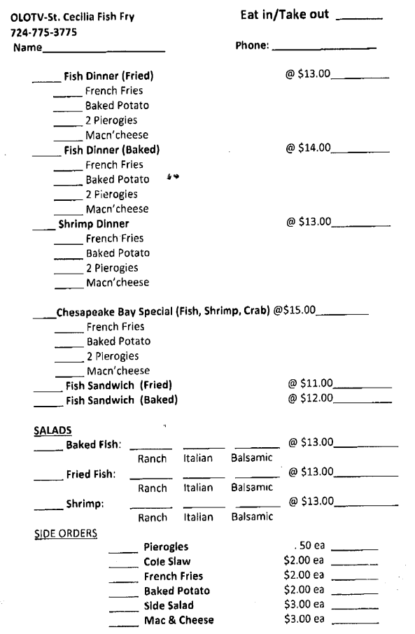 Our Lady of The Valley Lenten Fish Fry: Starting Friday 2/24/23 ...