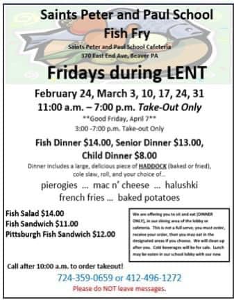 St. Peter and Paul School Lenten Fish Fry: Every Friday During Lent ...