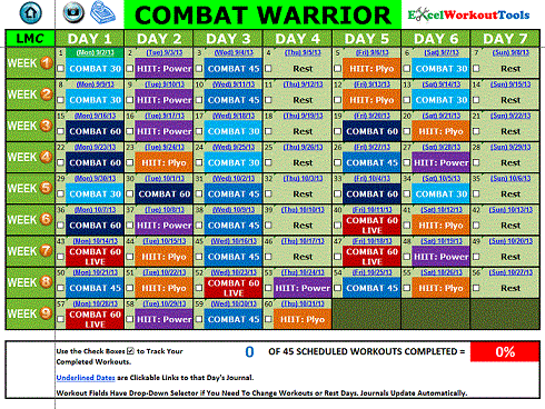 Excel Workout Tool for Les Mills Combat