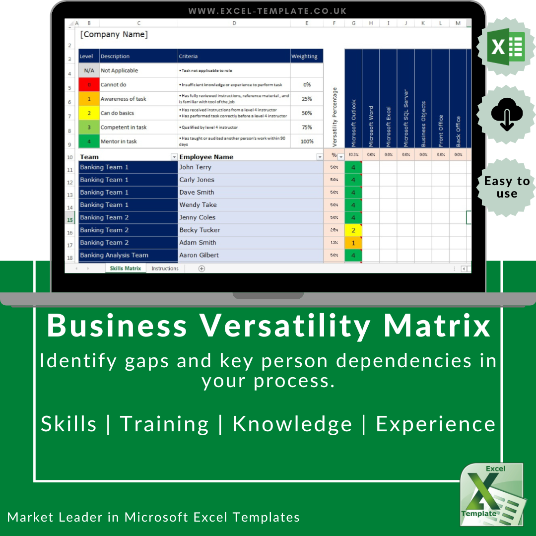 Microsoft Excel Spreadsheet Employee, Staff, Office / Skills ...