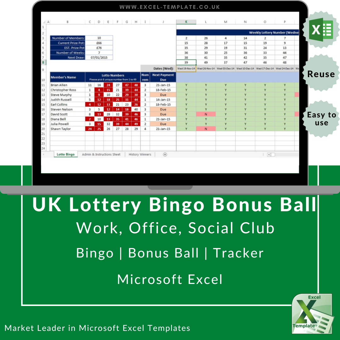 Excel Spreadsheet for UK National Lottery, Lotto Bingo and Bonus Ball ...