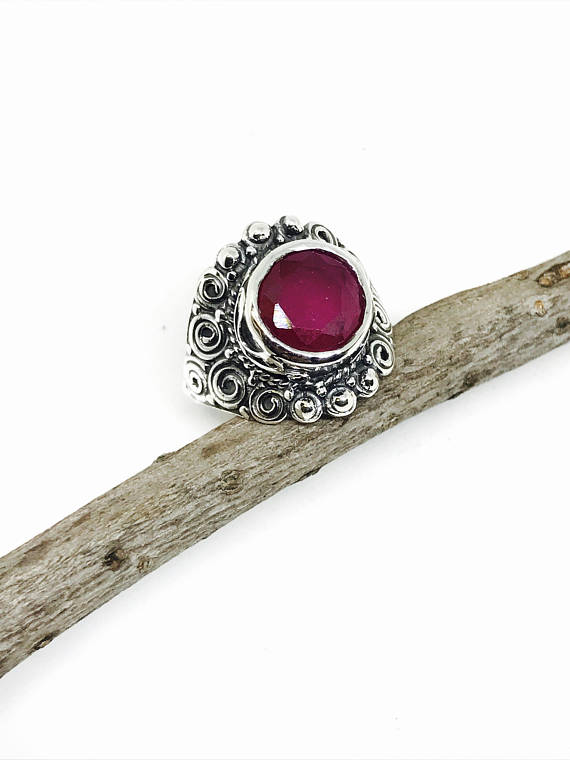 Ruby ring in sterling silver. Size-7. Genuine natural ruby stone ...