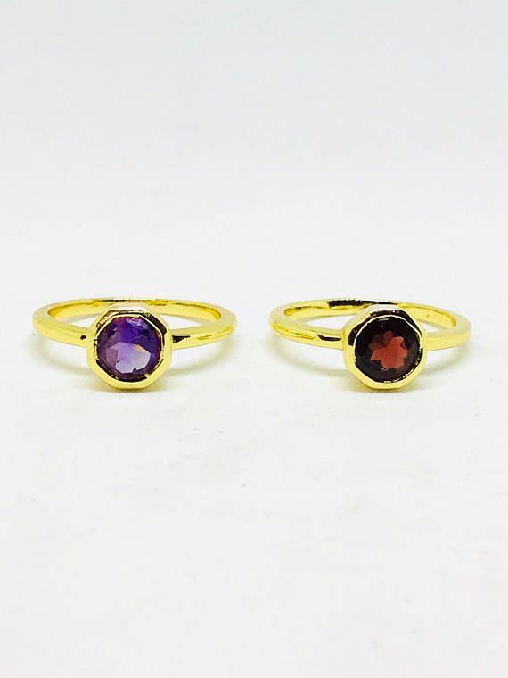 Amethyst, garnet stackable rings set in brass with gold vermeil ...