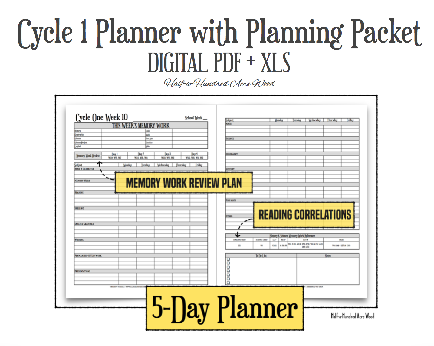 Cycle 1 Planner 5-Day - PDF + Microsoft Excel Editable XLS Version