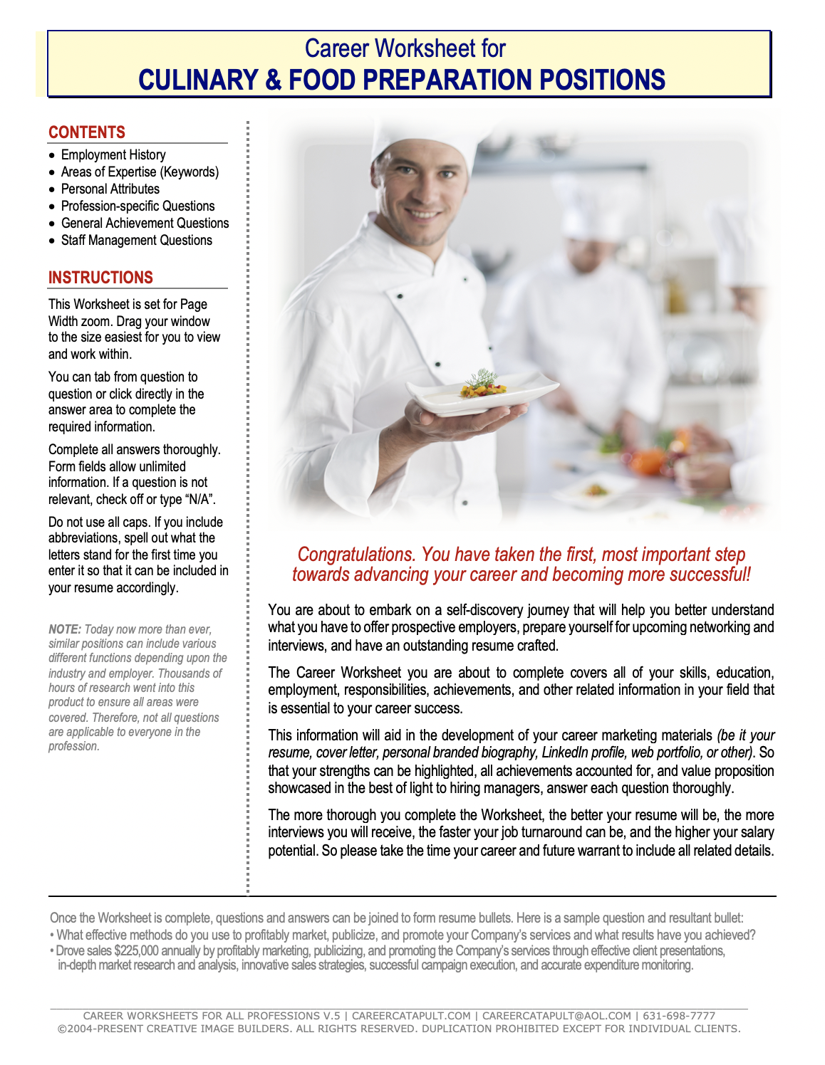 Culinary and Food Prep Career Worksheet