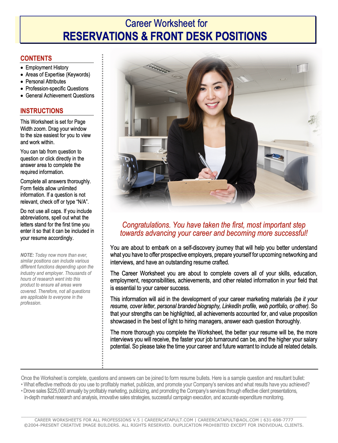 Reservations and Front Desk Career Worksheet