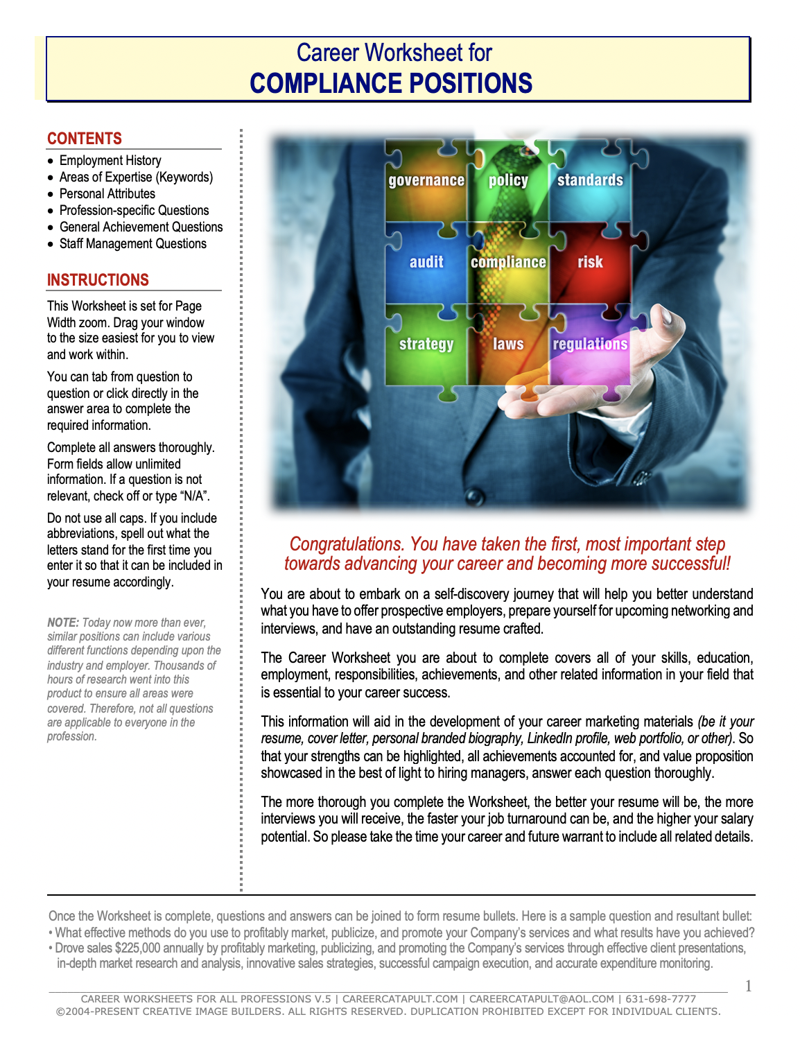 Compliance Career Worksheet (Architecture and Construction)