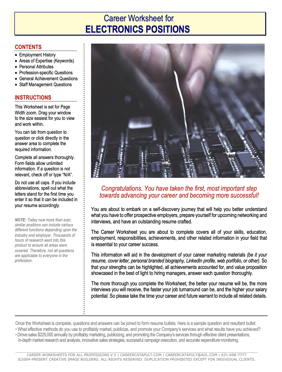 Electronics Career Worksheet