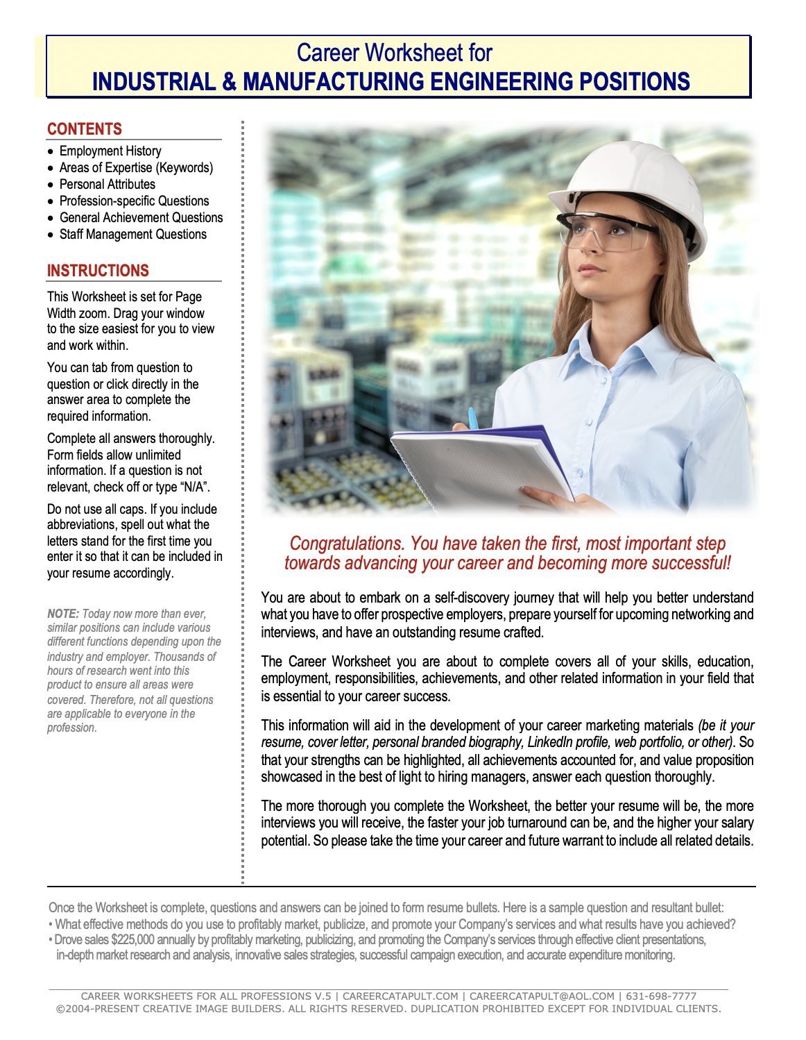 Industrial and Manufacturing Engineering Career Worksheet