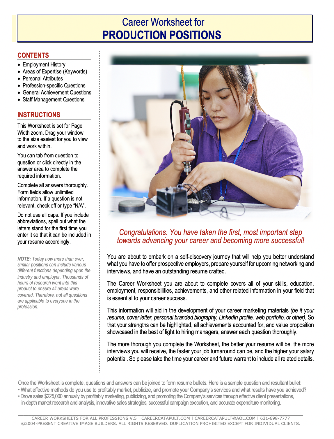 Production Career Worksheet