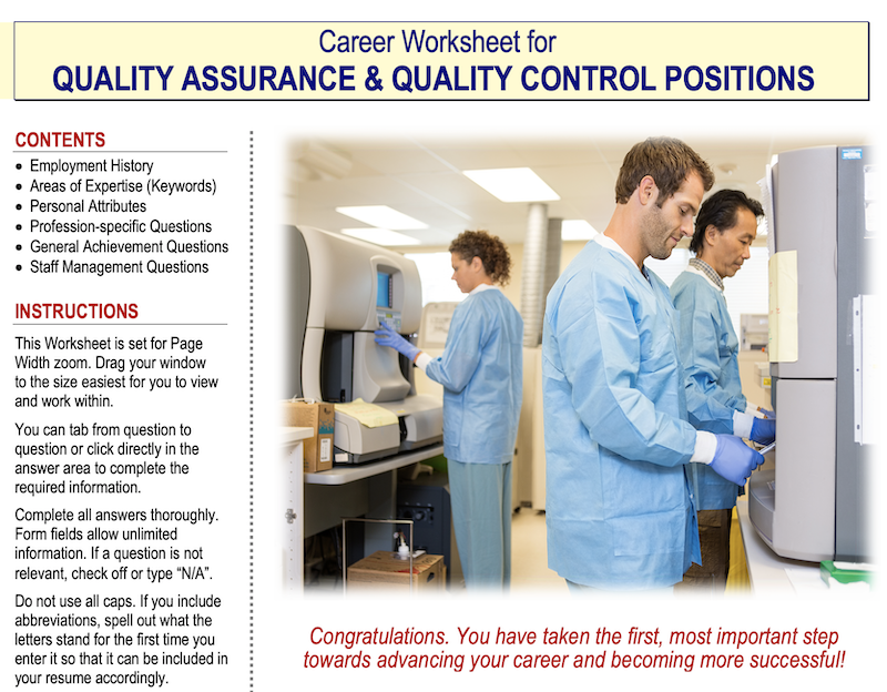 Quality Assurance and Quality Control Career Worksheet