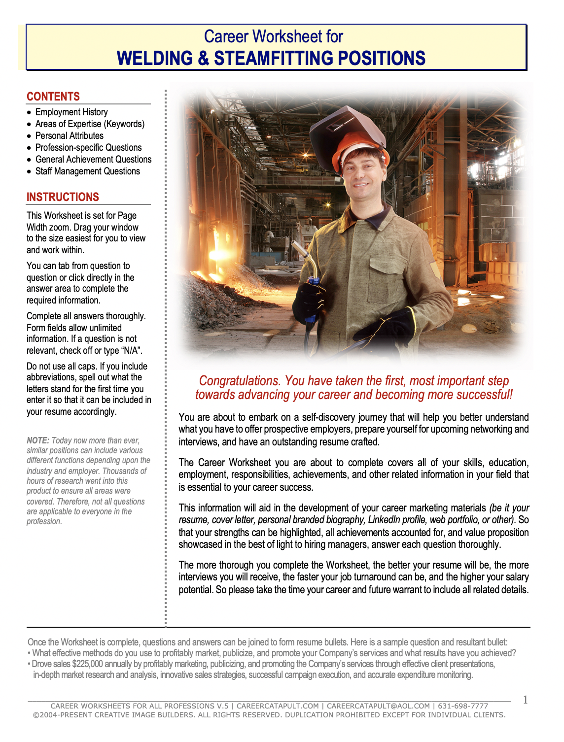 Welding and Steamfitting Career Worksheet