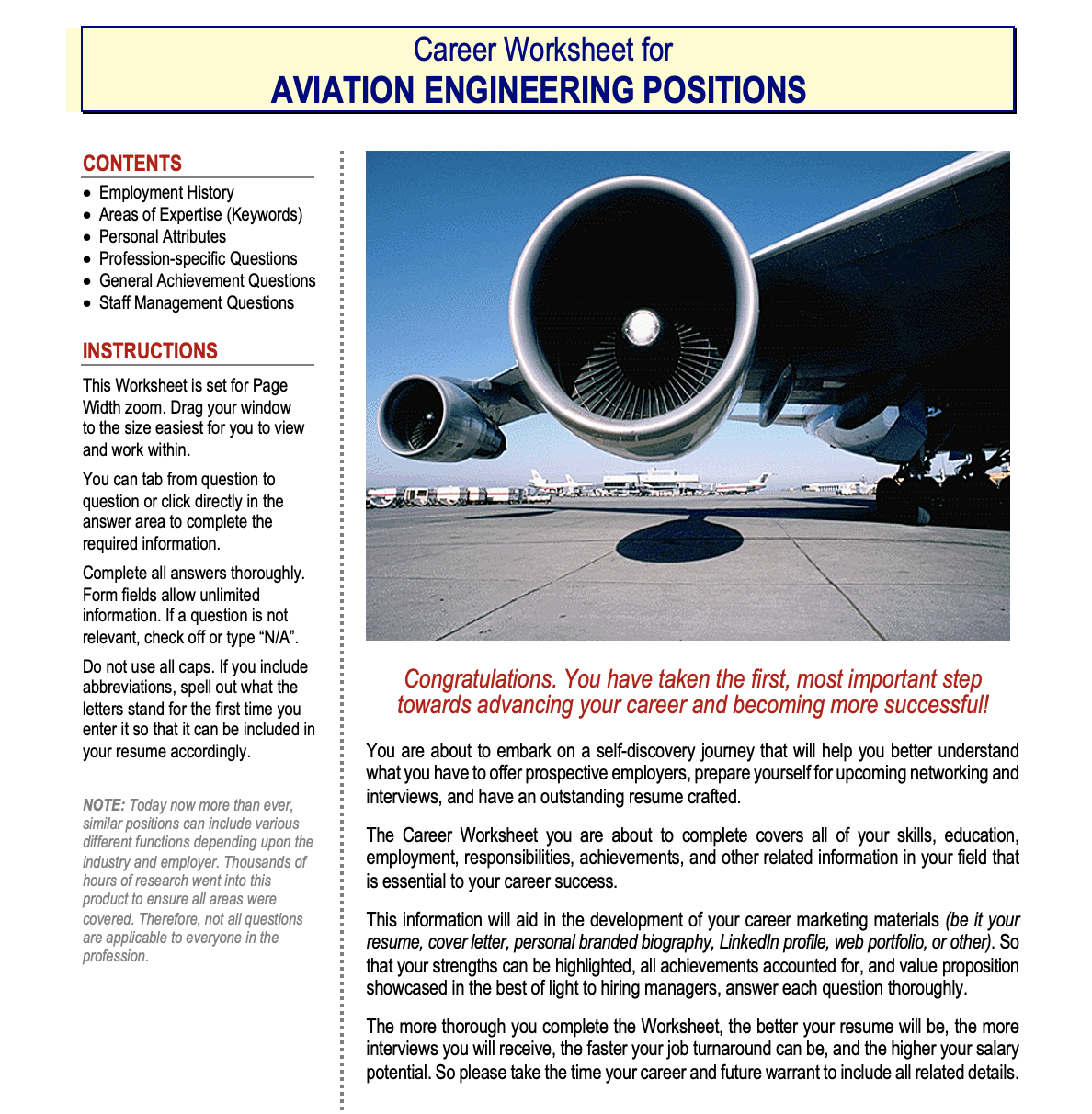 Aviation Engineering Career Worksheet