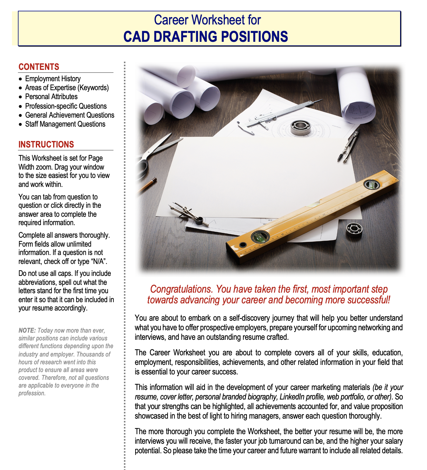 CAD Drafting (Engineering) Career Worksheet