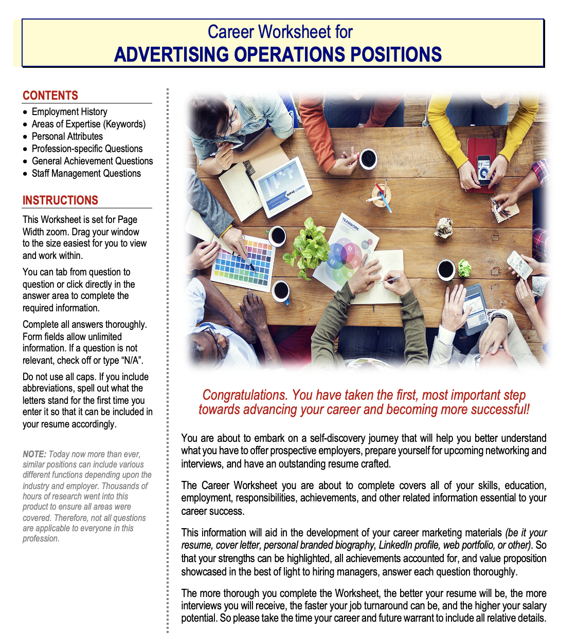 Advertising Operations Career Worksheet