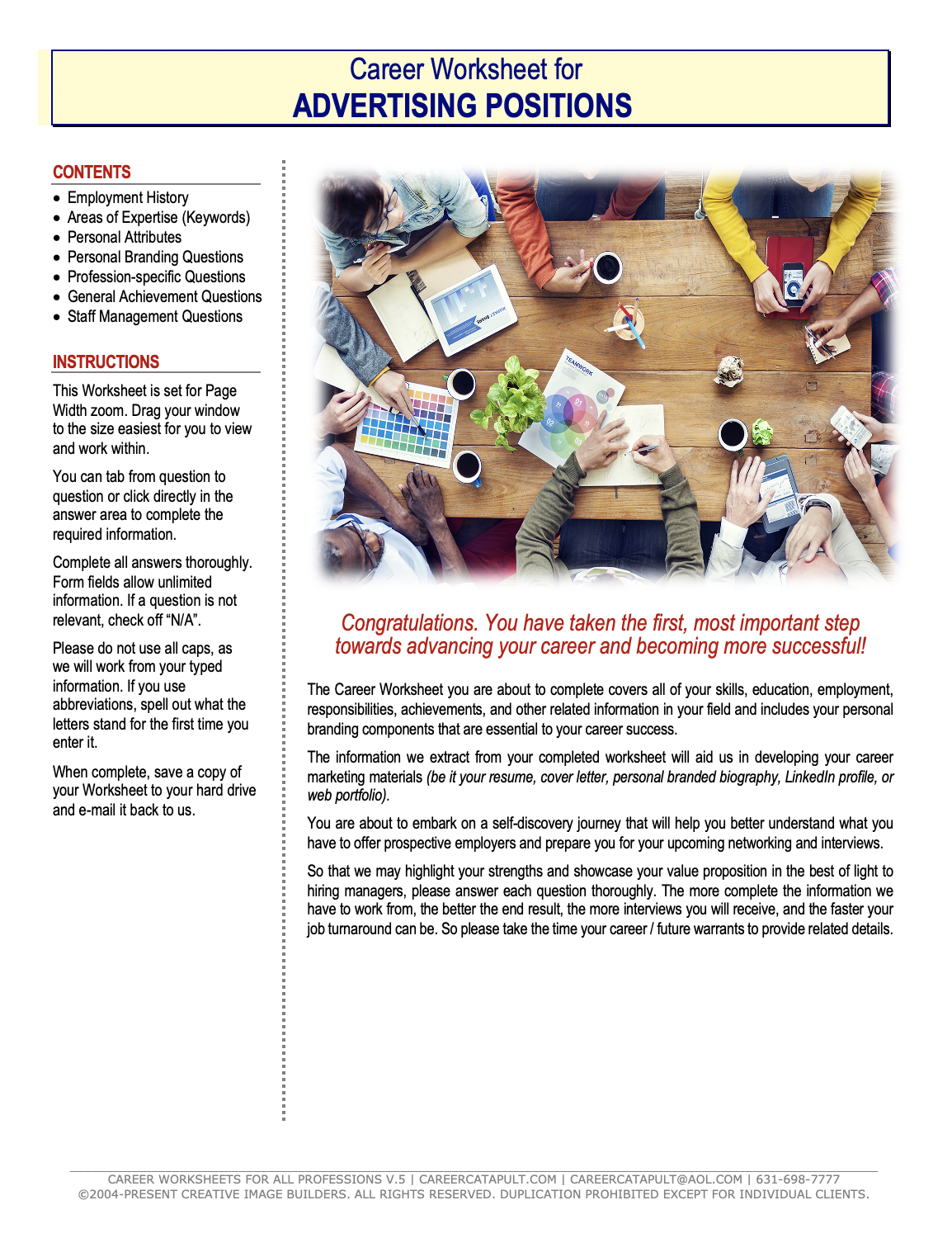 Advertising Career Worksheet