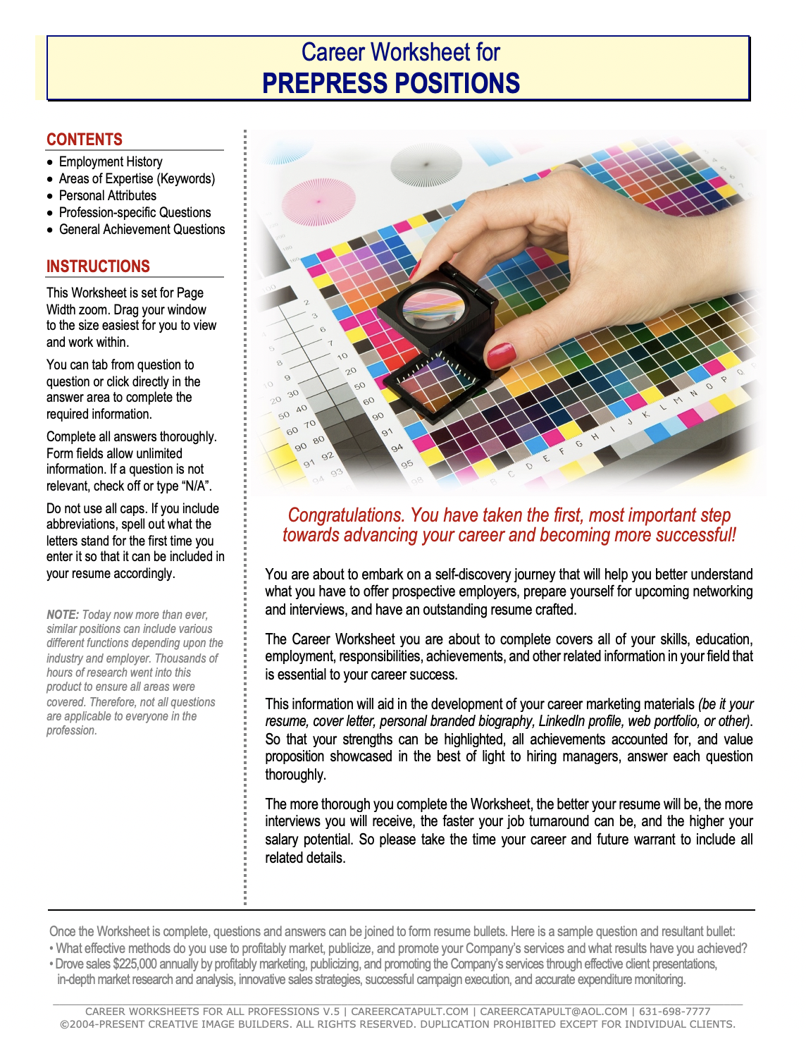 Prepress Career Worksheet