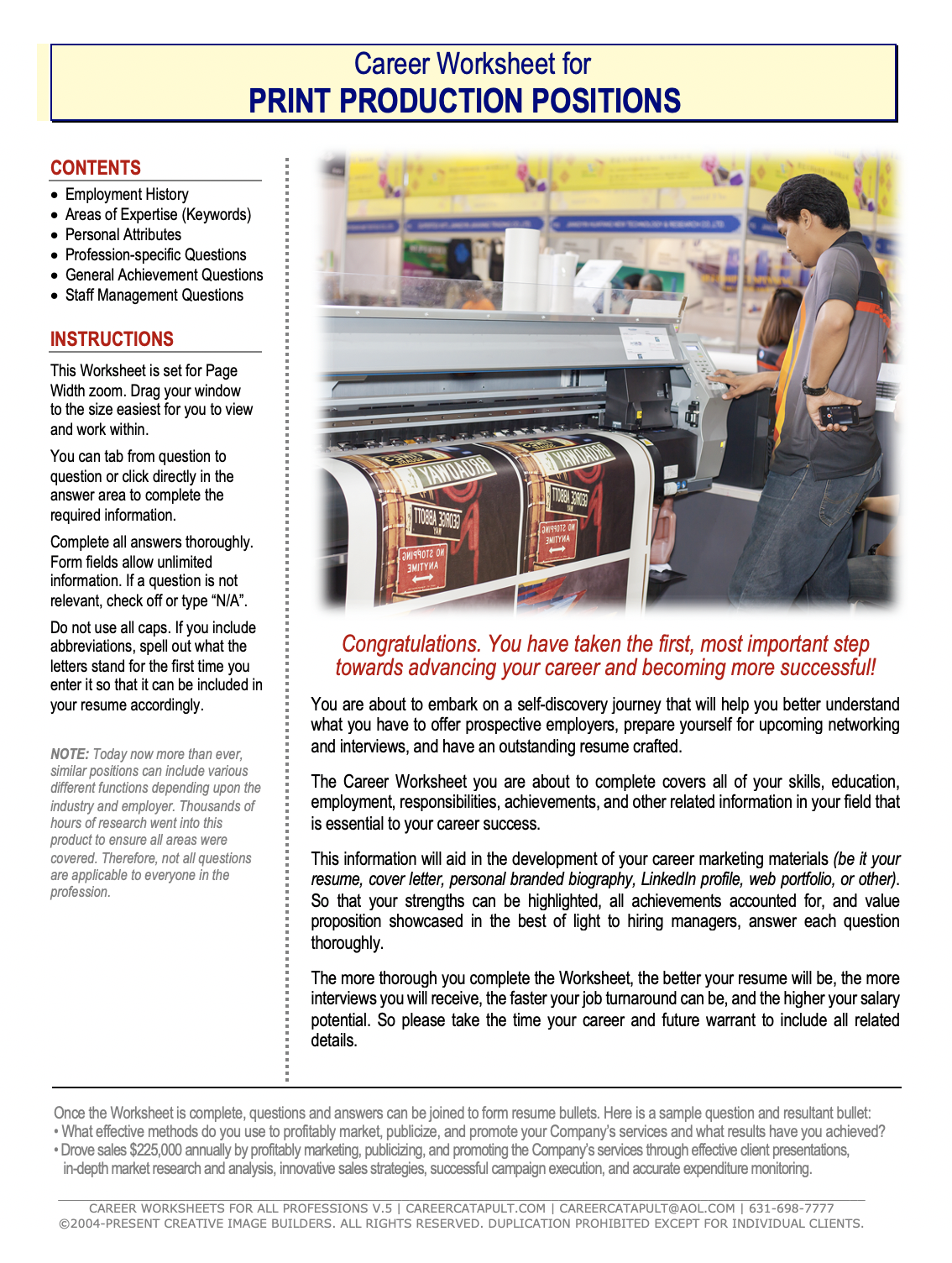 Print Production (Advertising, Design & Printing) Career Worksheet