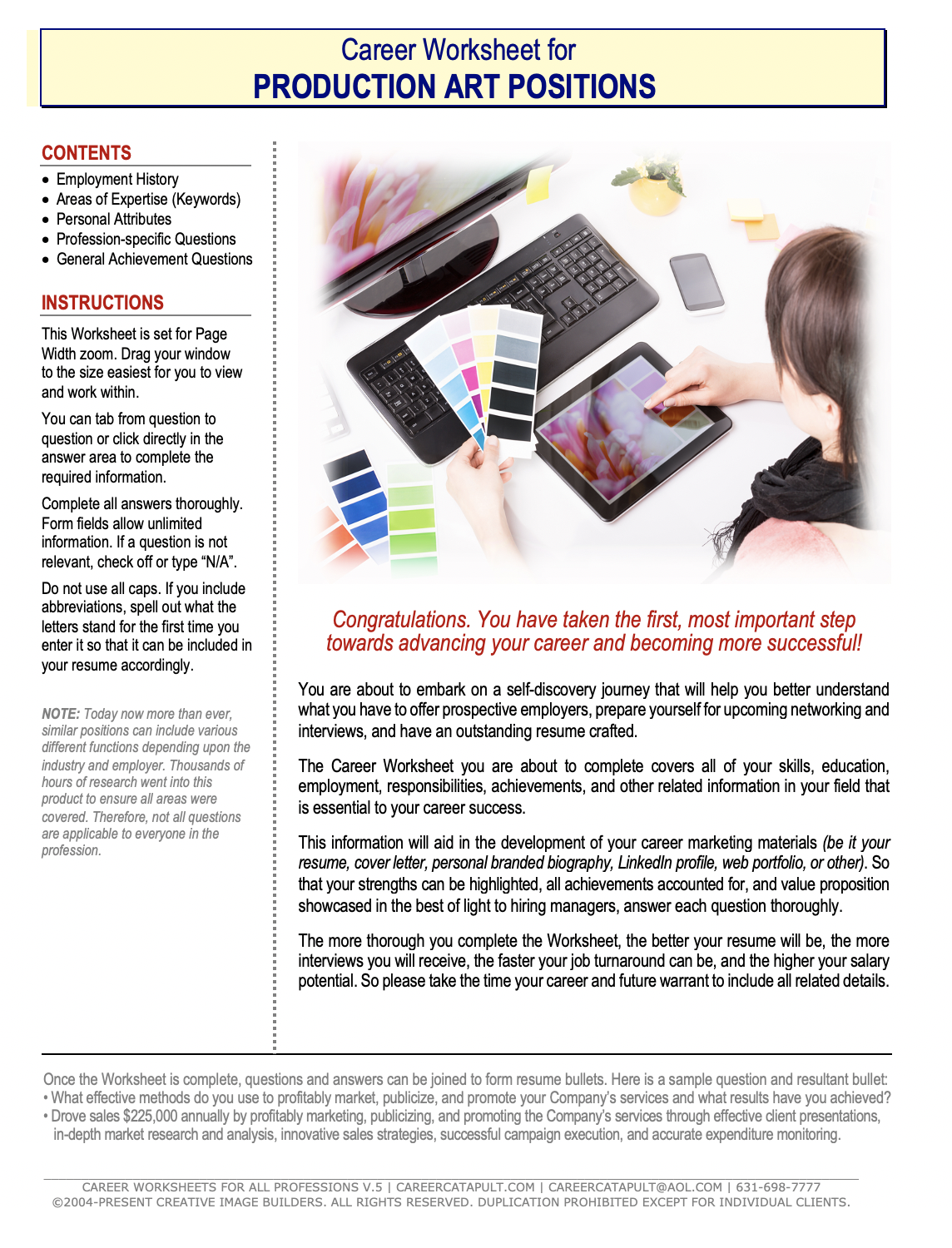 Production Art Career Worksheet