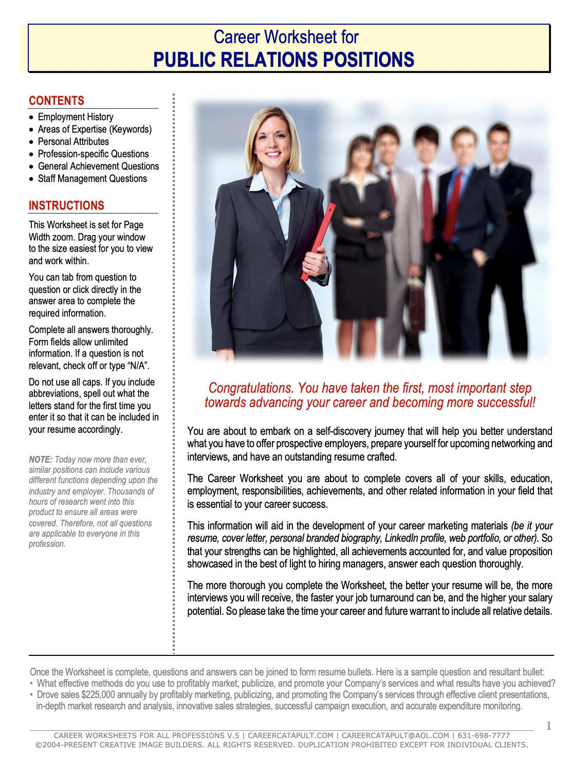 Public Relations Career Worksheet