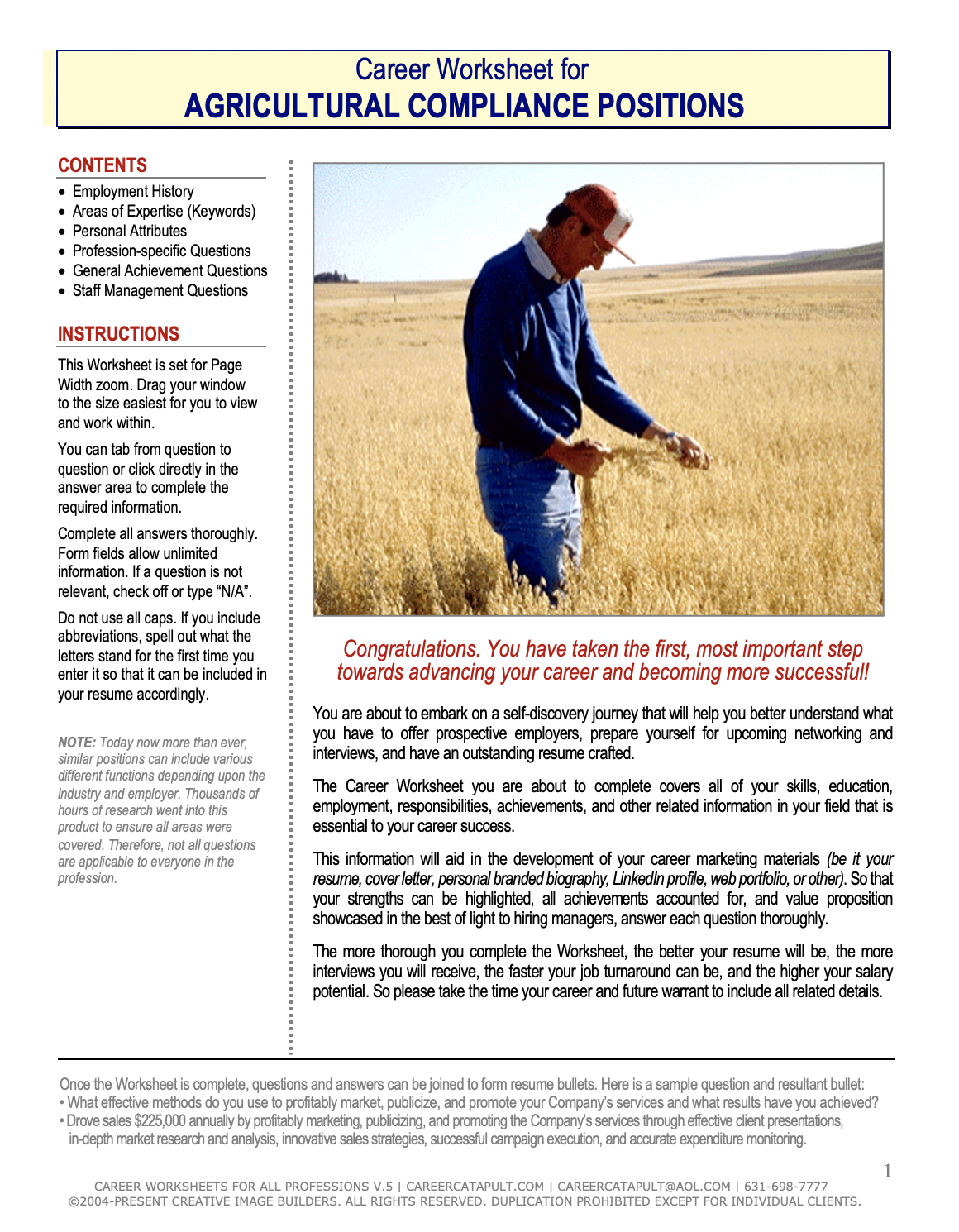 Agricultural Compliance Career Worksheet