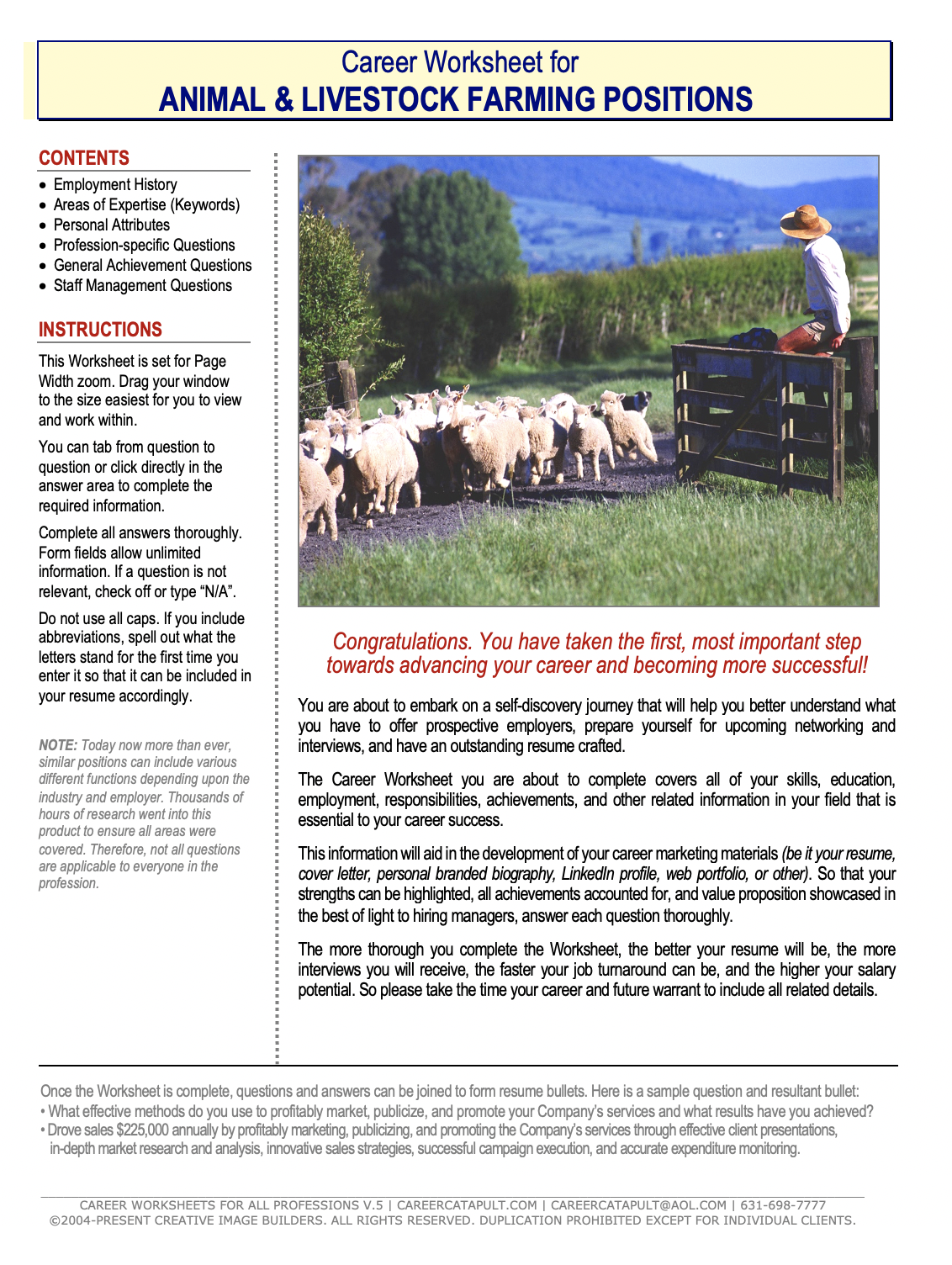 Animal & Livestock Farming Career Worksheet