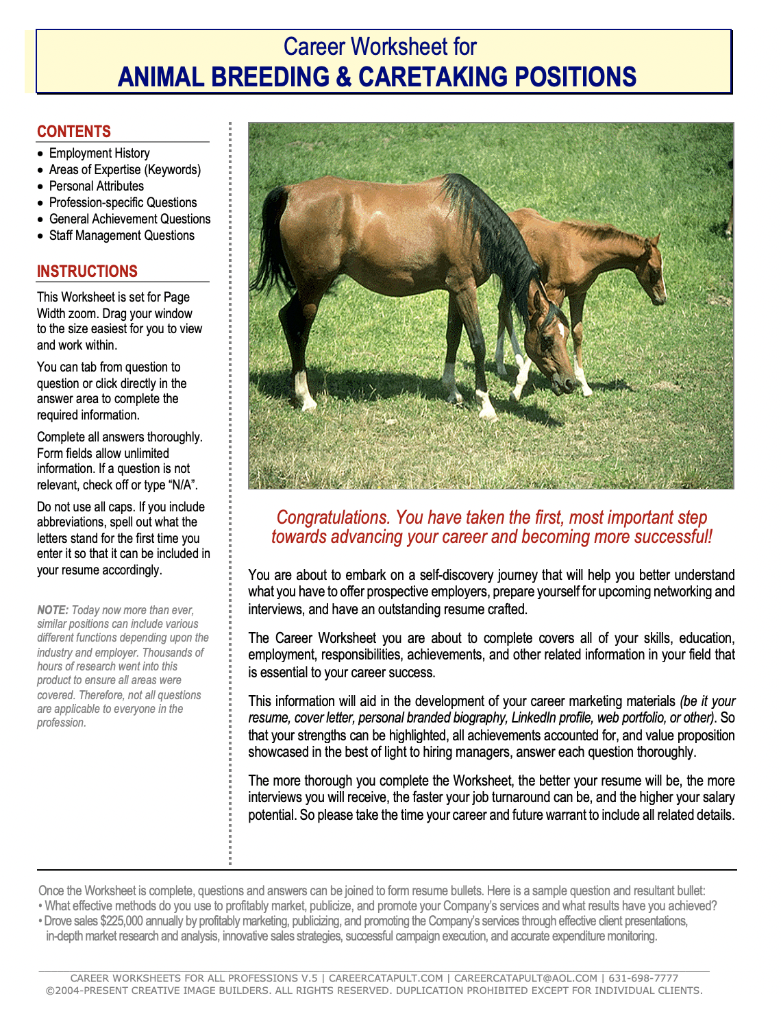 Animal Breeding and Caretaking Career Worksheet