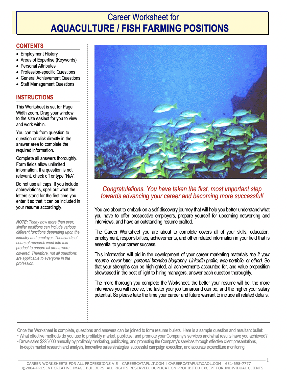 Aquaculture and Fish Farming Career Worksheet