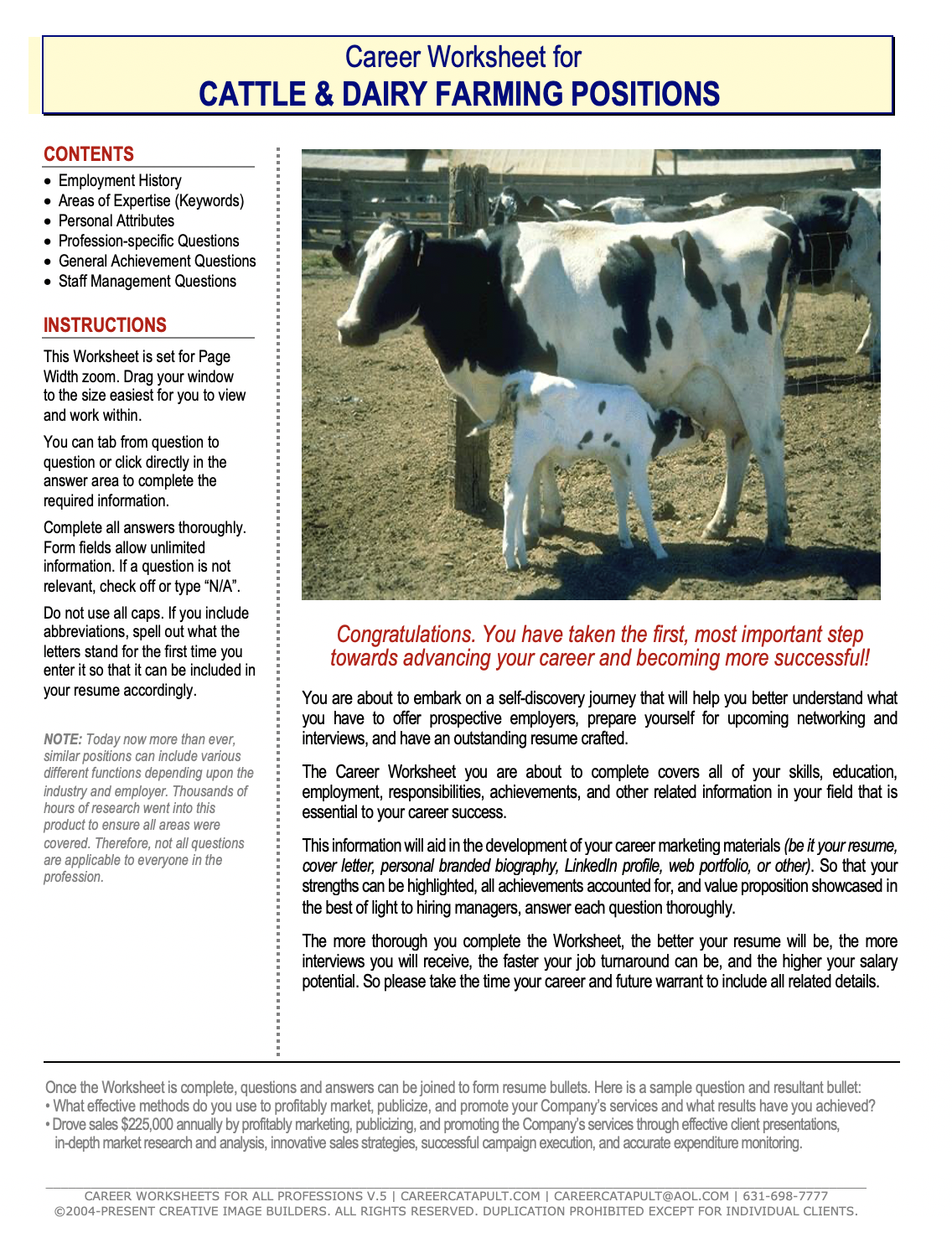 Cattle and Dairy Farming Career Worksheet