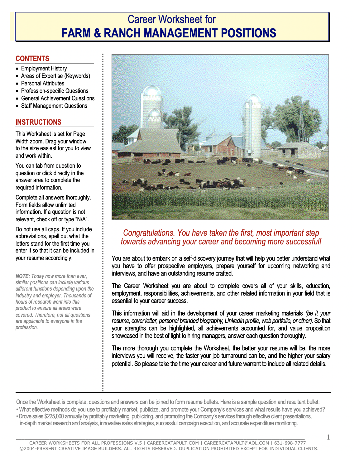 Farm and Ranch Management Career Worksheet