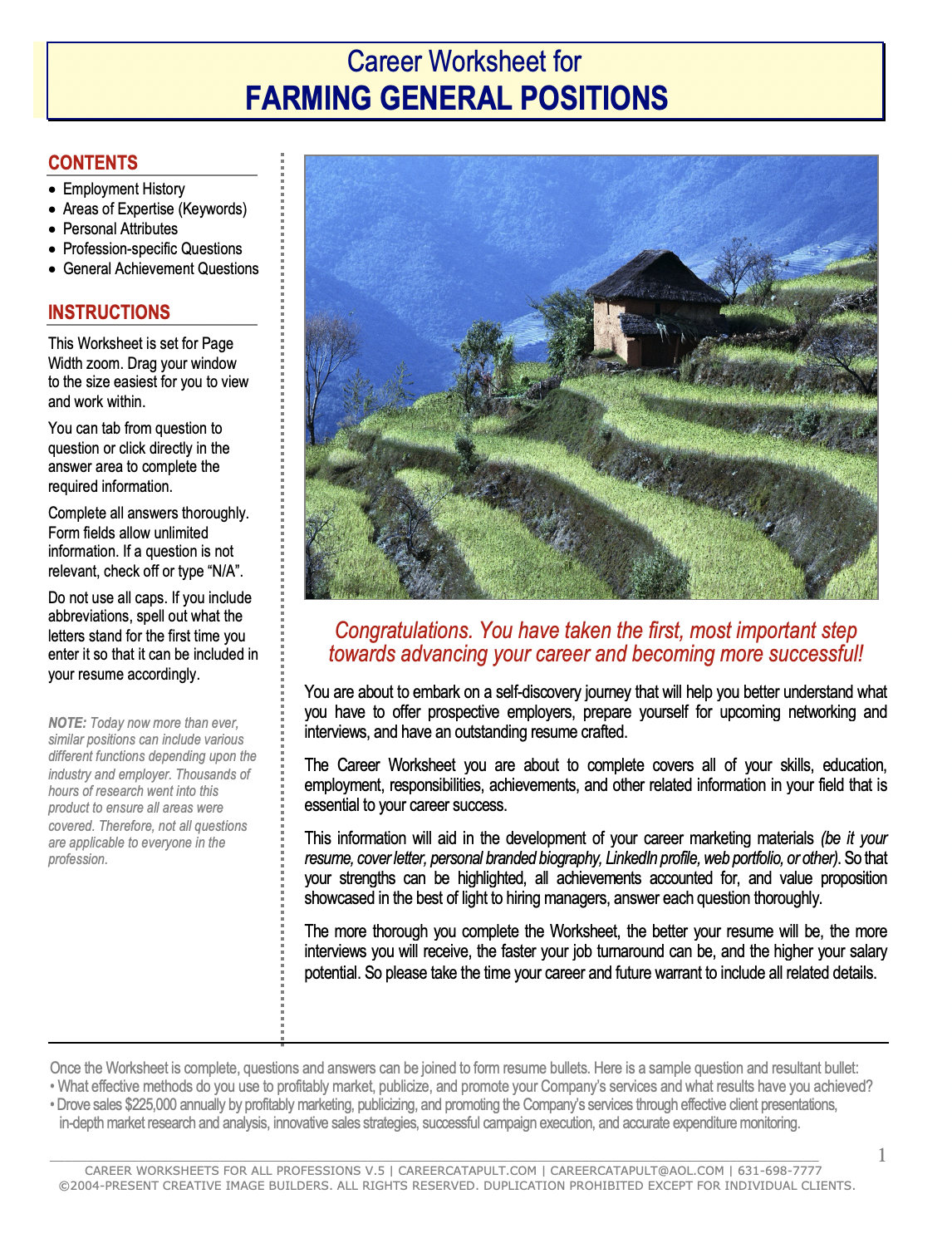 Farming General Career Worksheet