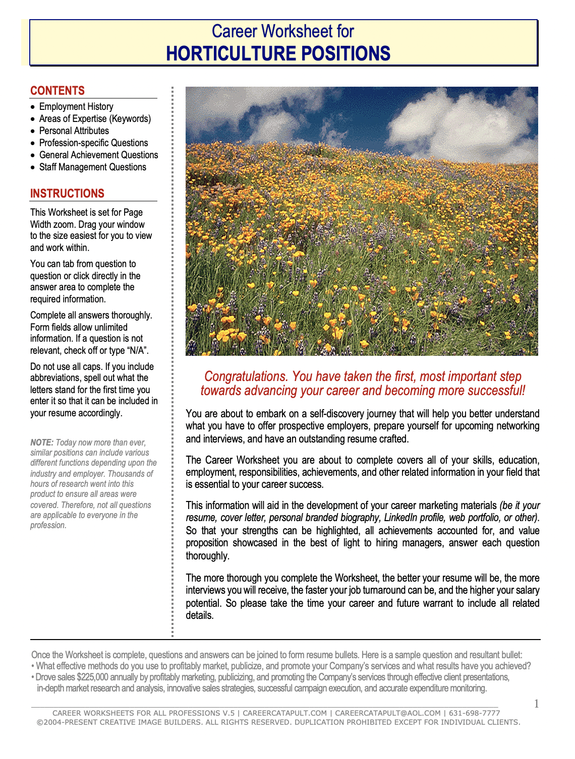 Horticulture Career Worksheet