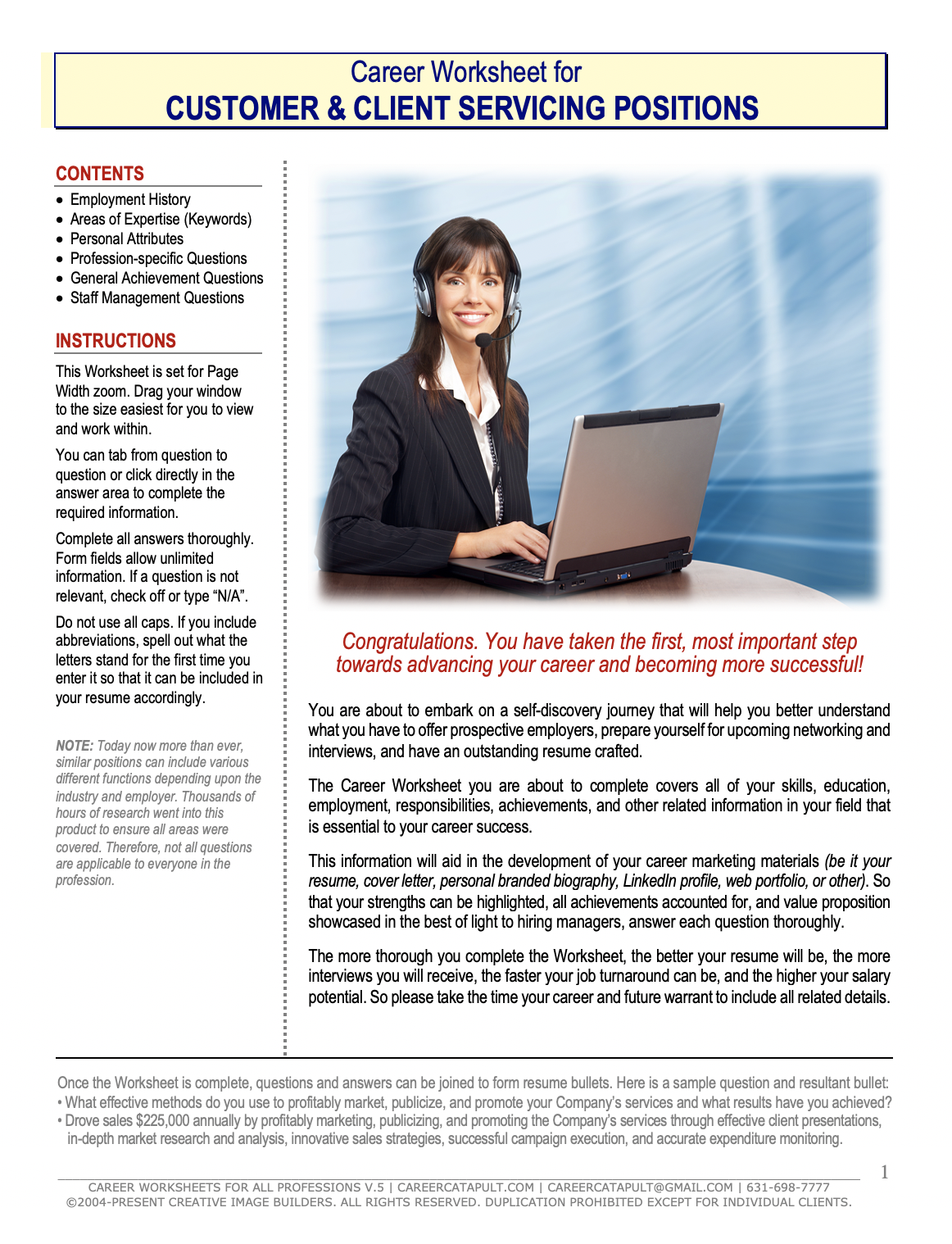 Customer & Client Servicing Career Worksheet
