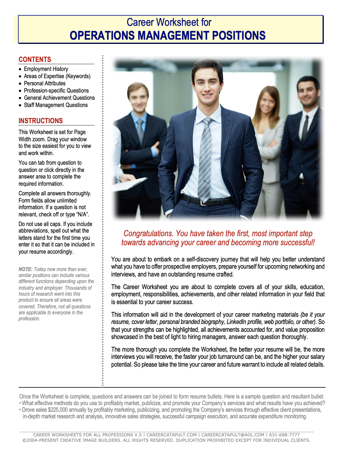 Operations Management Career Worksheet