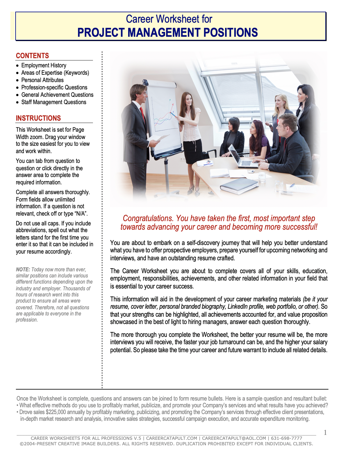 Project Management Career Worksheet (Business & Administration)