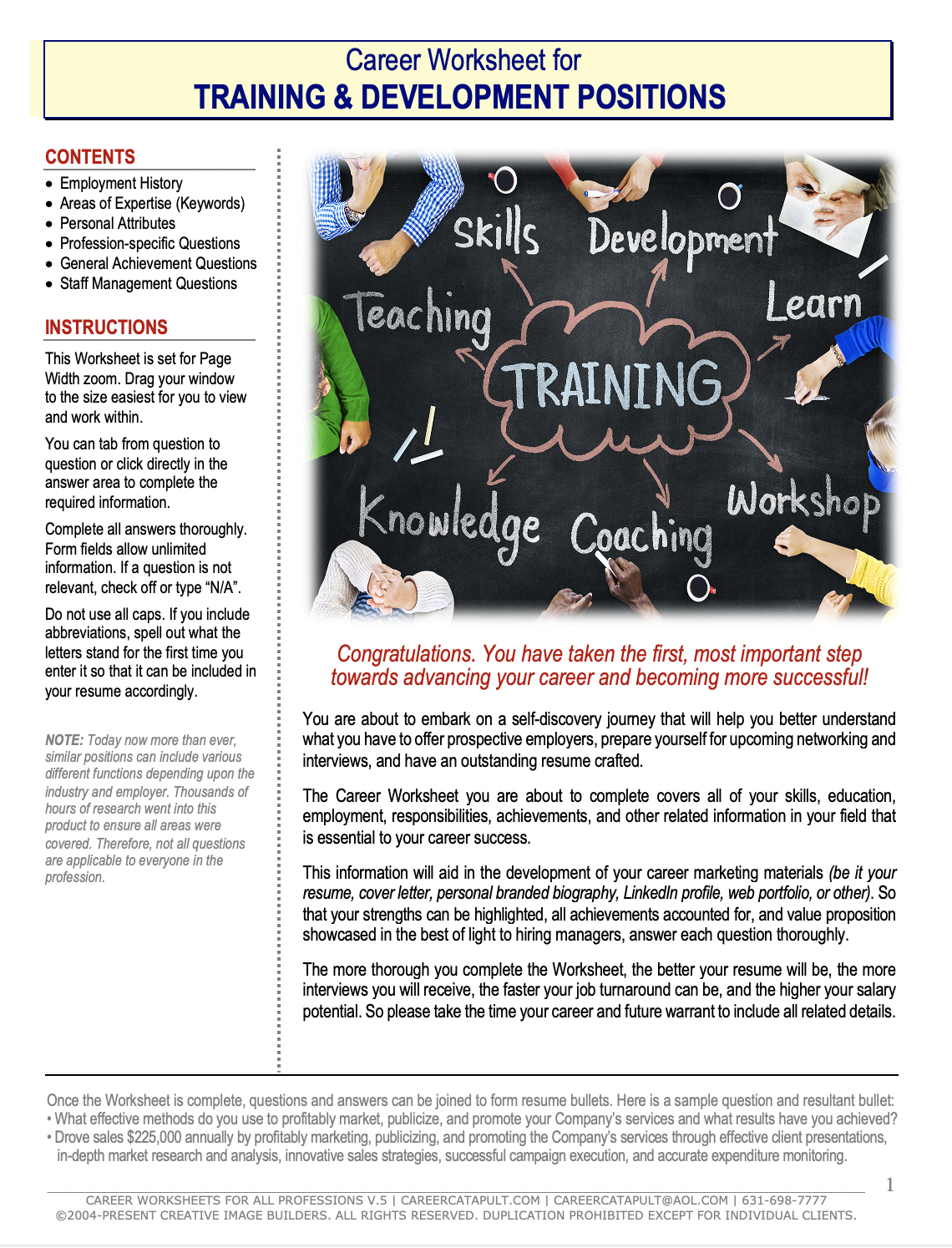 Training and Development Career Worksheet